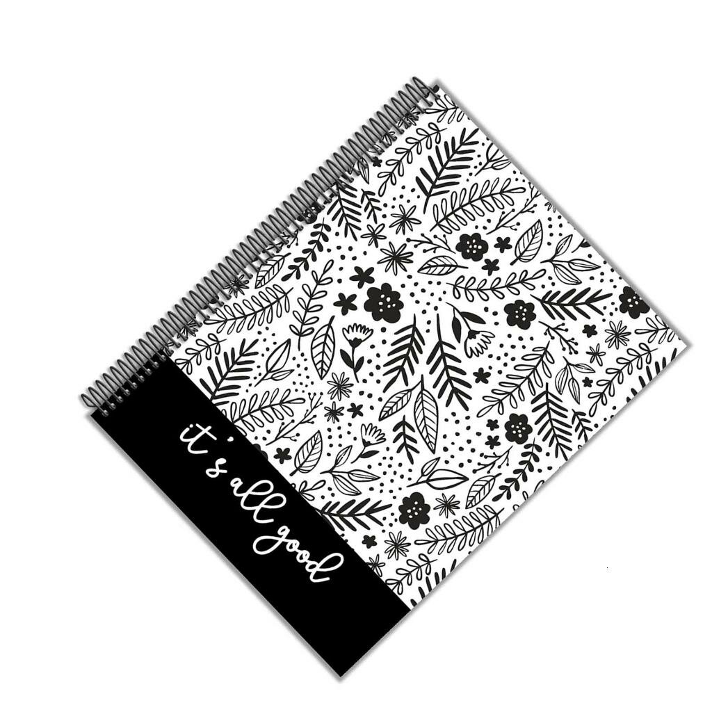 Дневник для психологического здоровья с разделом настроения, Черно-белый флор
