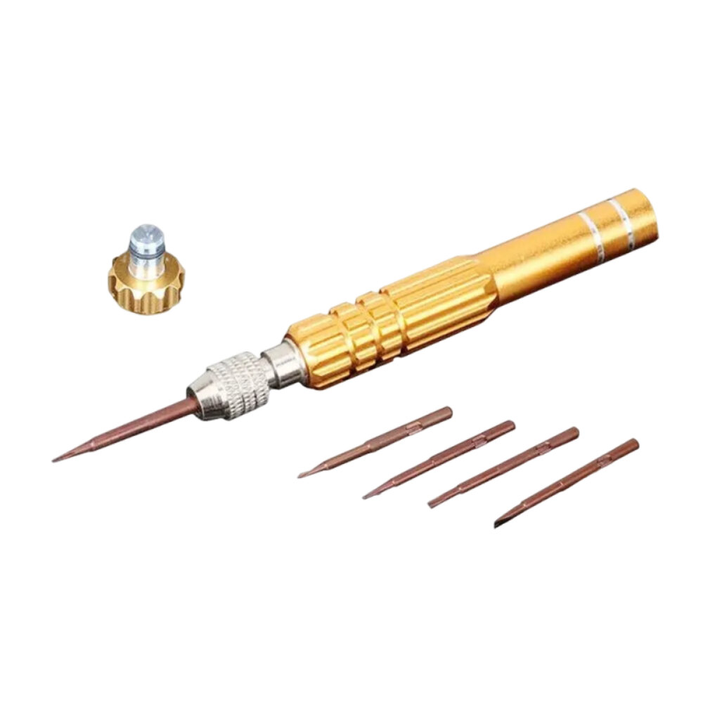 Набор инструментов для ремонта мобильных телефонов, Gold, 6 инструментов, длина отвертки 95 мм, 1 отвертка, 5 насадок: Phillips 1.5, Straight 2.0, Torx 2, Pentalobe 0.8, Tri-wing 0.6, Fine Product U860, с коробкой