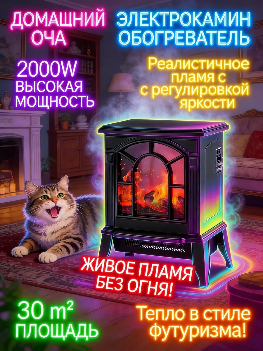 Камин электрический с обогревом напольный