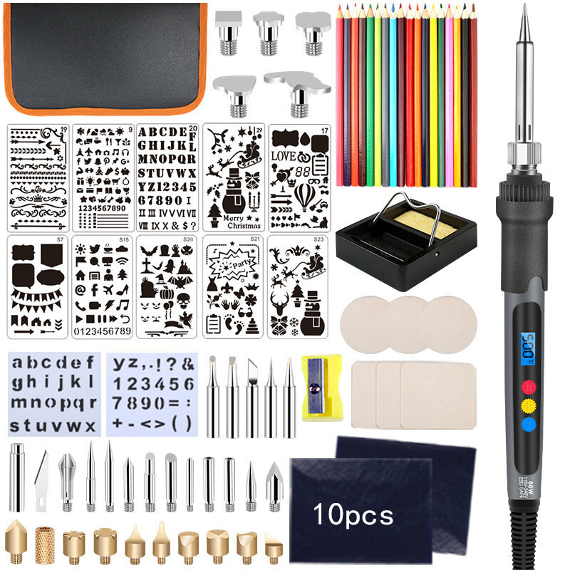 Набор электрических паяльников с цифровым дисплеем для пирографии 110V, огненная паяльная ручка, набор для выжигания по дереву