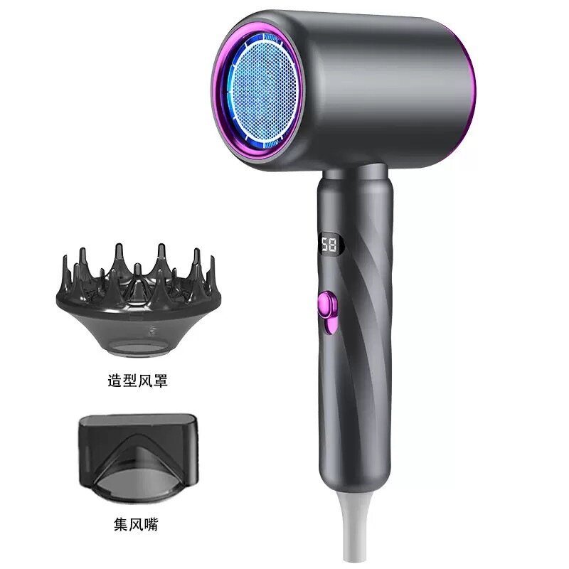 Интеллектуальный цифровой дисплей температуры, высокоскоростной бытовой фен, сильный ветер, высокая мощность, быстрое сушение, фен с синей подсветкой, Amazon кросс-бордер