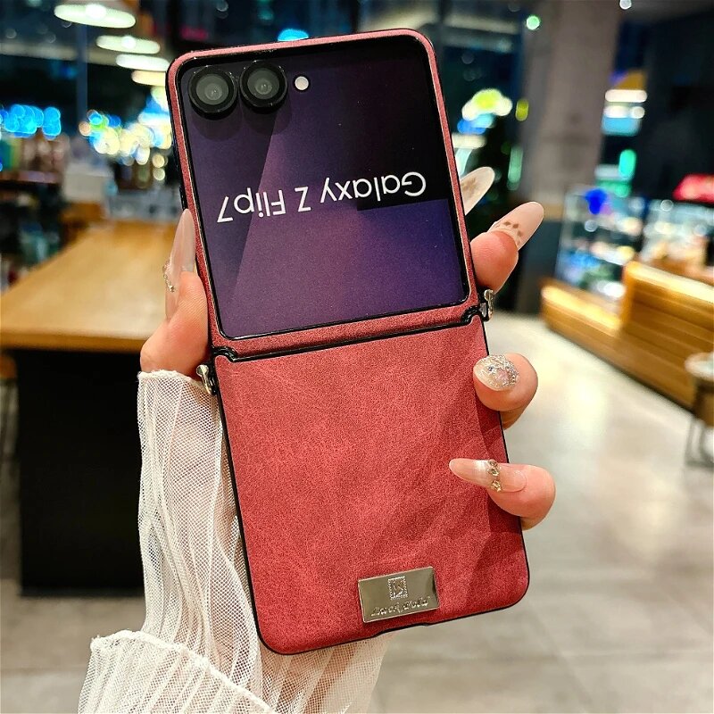 Кожаный чехол из овчины с табличкой для Samsung Galaxy Z Flip 7, 6, 5, 4, 3, 5G ZFlip7 FE, модная задняя крышка со шнурком