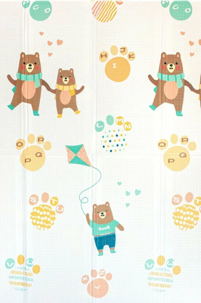 Коврик детский для ползания 180х120 см ALEX CARE KIDS Облачка/ Веселые медвежата, складной развивающий игровой двусторонний на пол для новорожденных малышей термоковрик пазл