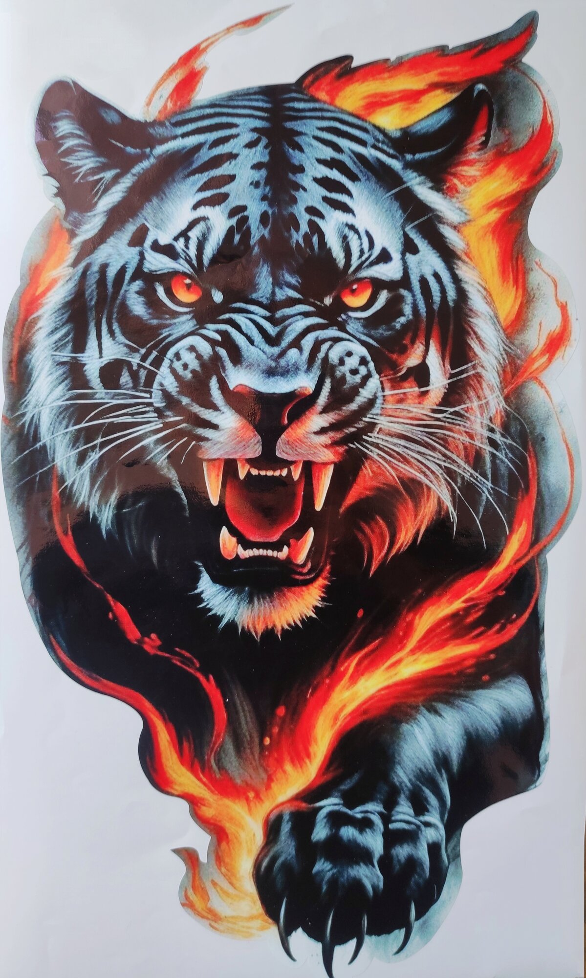 Тигр (Огонь) № 1 (48х28 см) полноцвет, виниловая плёнка, клеевая основа, декоративная наклейка