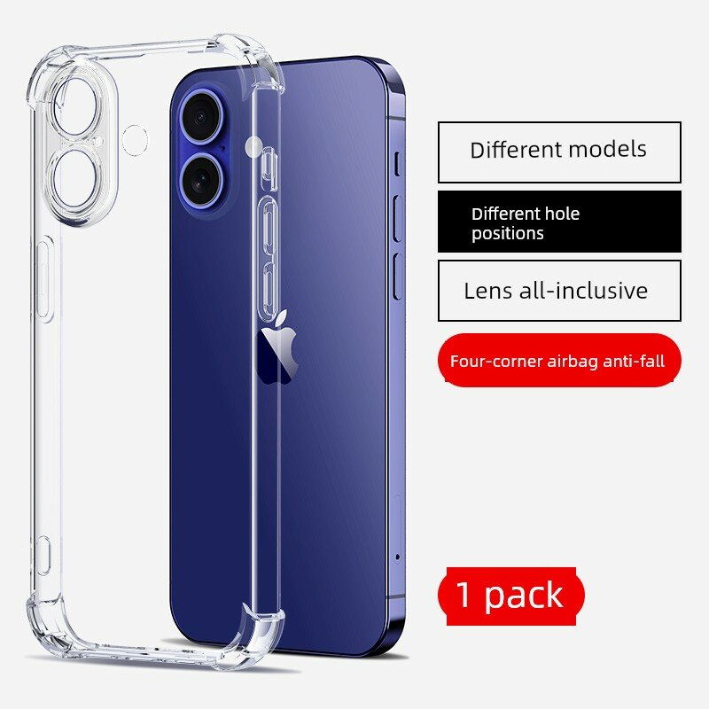 Чехол для iPhone 16 Plus с полной защитой камеры и воздушной подушкой для защиты от ударов, прозрачный, 1 шт