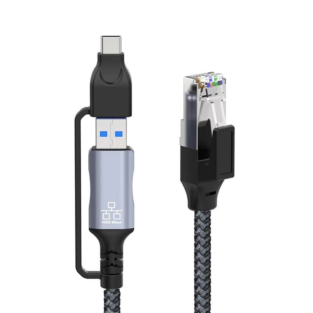 Адаптер Ethernet с USB и Type-C, 2 порта, 1.8 м