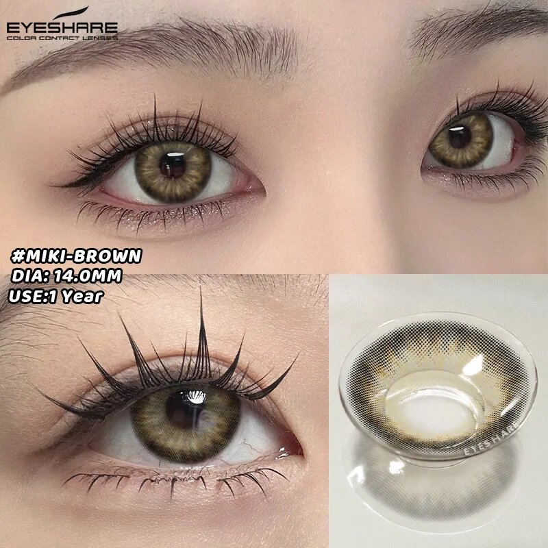 Контактные Линзы EYESHARE MIKI Натурального Цвета, Зеленые, Годовые, Одноразовые, Без HEMA, Для Коричневых Глаз, Для Макияжа