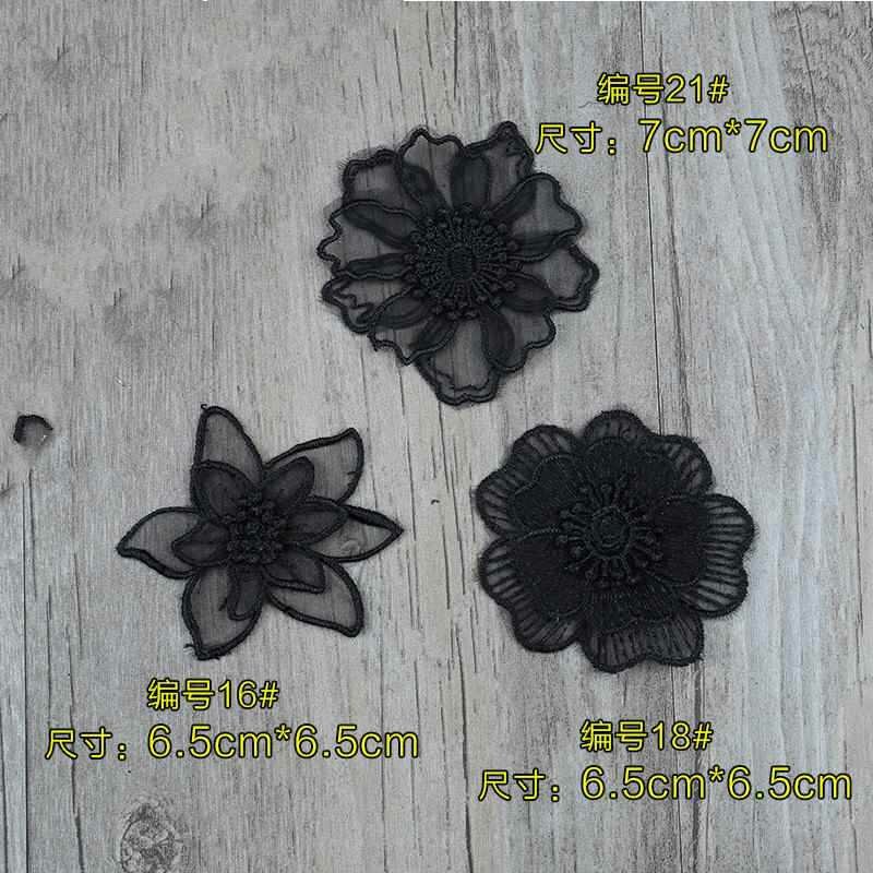 Черная кружевная вышивка, органза для декора одежды и брюк, цветочная нашивка, ремонт дырок на сетчатой юбке Lingzhi