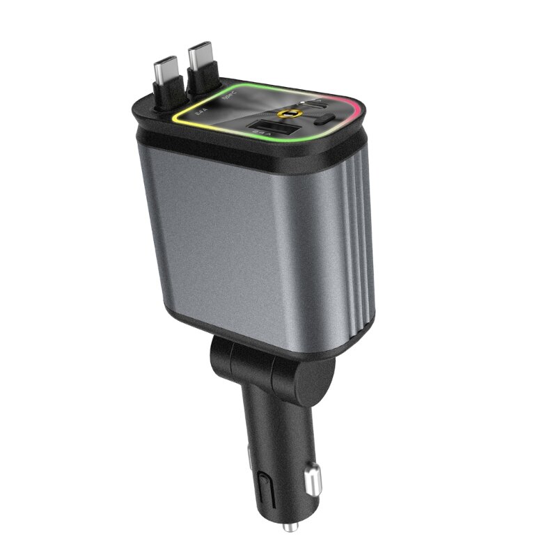 Автомобильный Адаптер Для Зарядки 4 в 1 со Звездным Светом Проектора, Выдвижной Кабель, Двойное Быстрое Автомобильное Зарядное Устройство USB C и USB A для Телефона