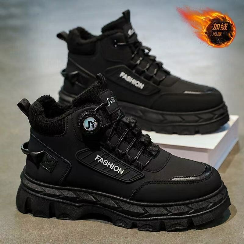 Зимние новые высокие ботинки Мартин с флисовой подкладкой для мужчин, британский ретро стиль рабочей обуви, утолщенные снежные ботинки с флисовой подкладкой