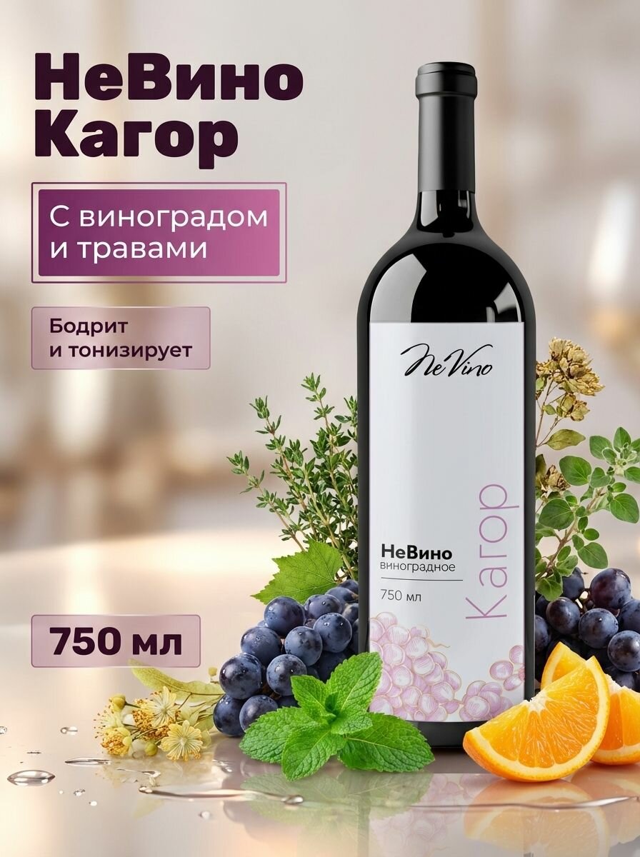 Безалкогольное Кагор виноградное с экстрактами трав и мяты, готовый напиток, 750 мл