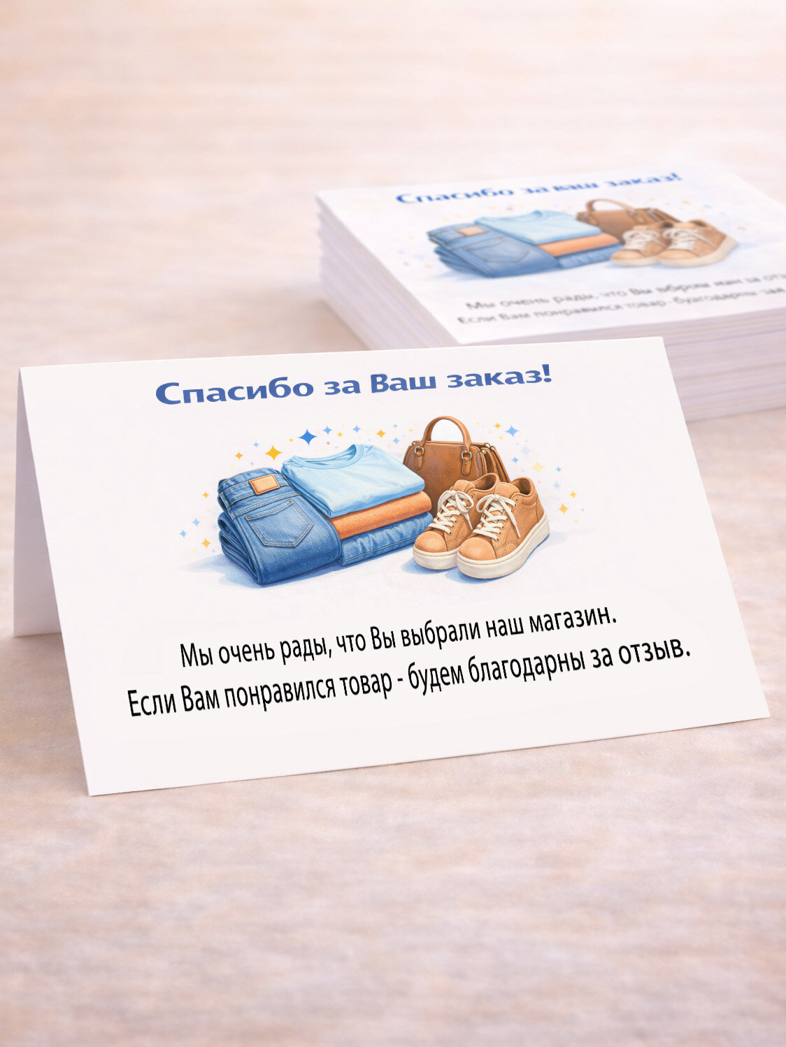 Карточка Спасибо за Ваш заказ, покупку, 9x5 см (одежда и аксессуары), 50 шт