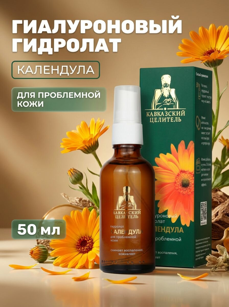Гиалуроновый гидролат Календула с тамбуканской грязью для проблемной кожи, 50 мл
