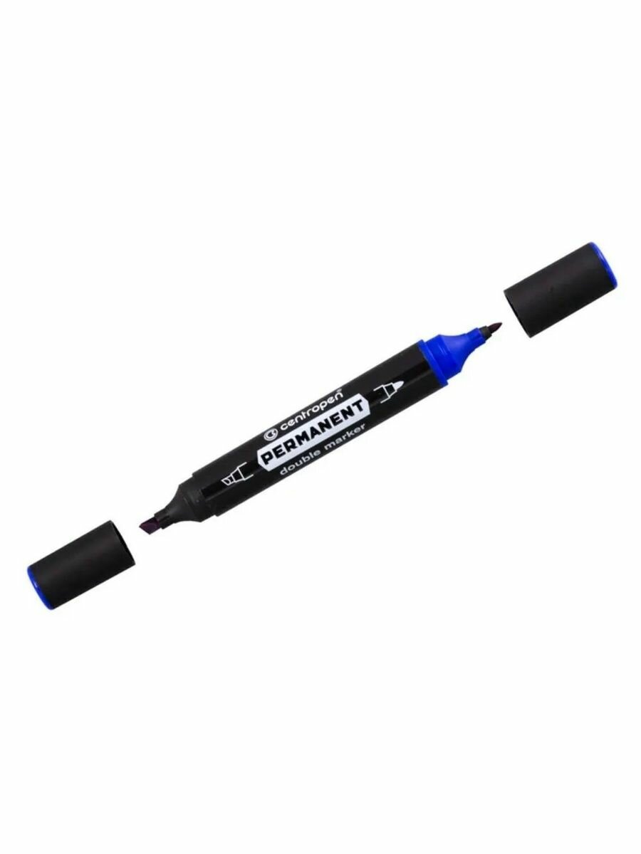 Маркер перманентный Centropen двухсторонний 1мм и 4мм , синий