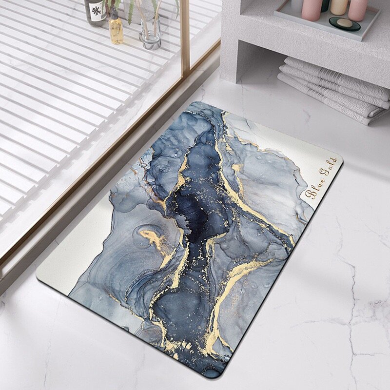 Коврик из мрамора сине-золотой 40x60см, роскошный, для спальни