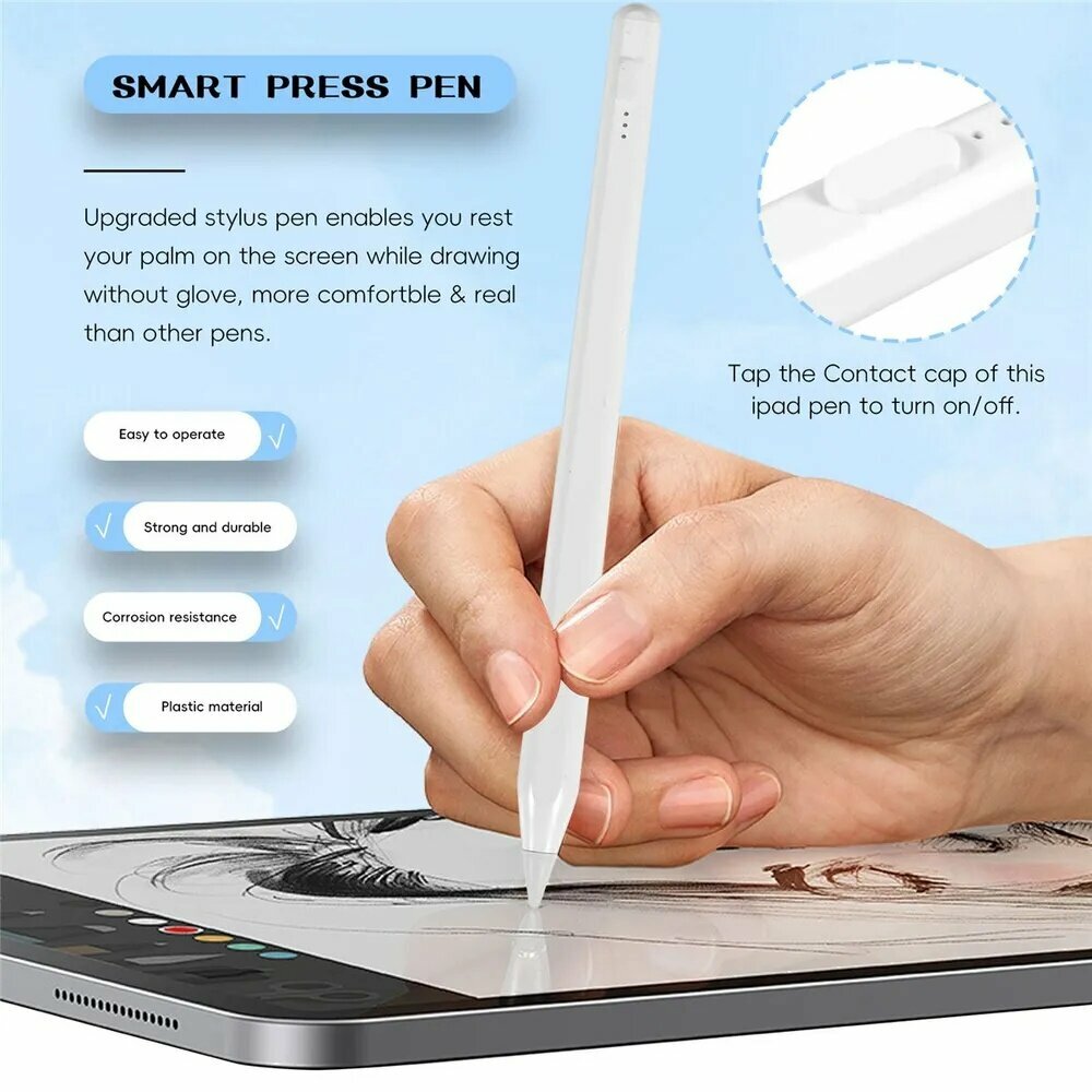 J9( C Z) совместим с Pencil 2 Contact Pen Stylus Pro 11 12,9 9,7 Air 3 Mini 5 Active No Delay Drawing (белый)