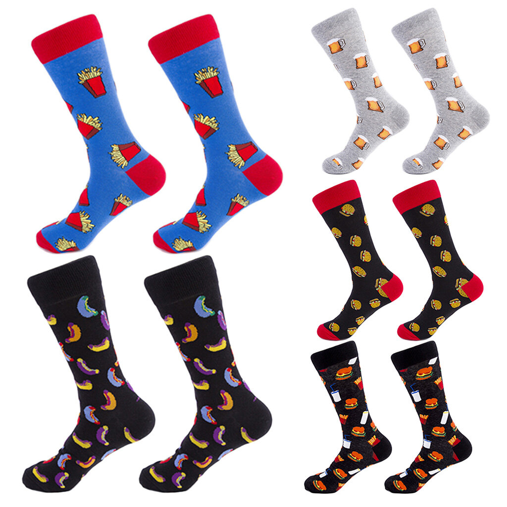 5 Pairs Men Funny Food-Themed Socks Chips Beer Humburger Hosiery