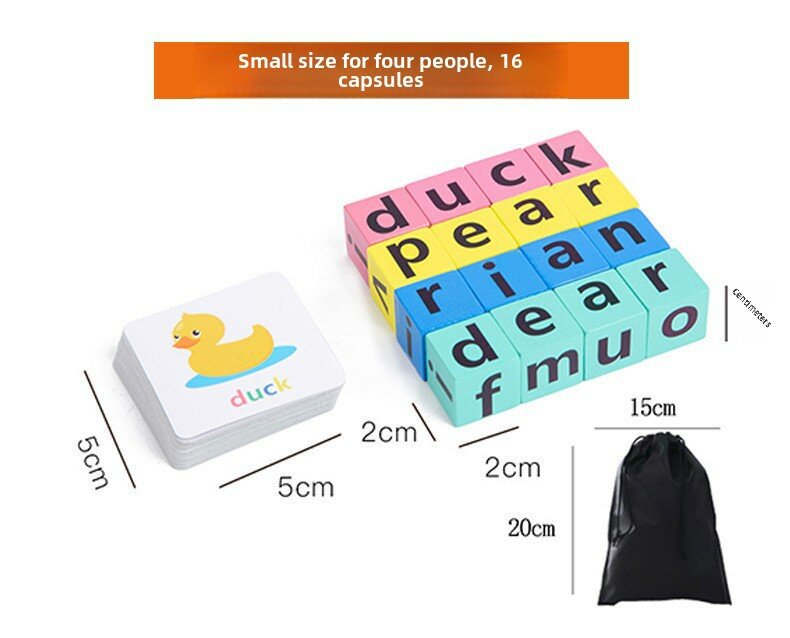 Кросс-граничные Монтессори материалы для обучения, кубик Рубика для составления слов, детские буквенные когнитивные строительные блоки, настольная игра, опт [Игра для составления слов [цветная коробка, маленький размер, для четырех человек, 16 штук]