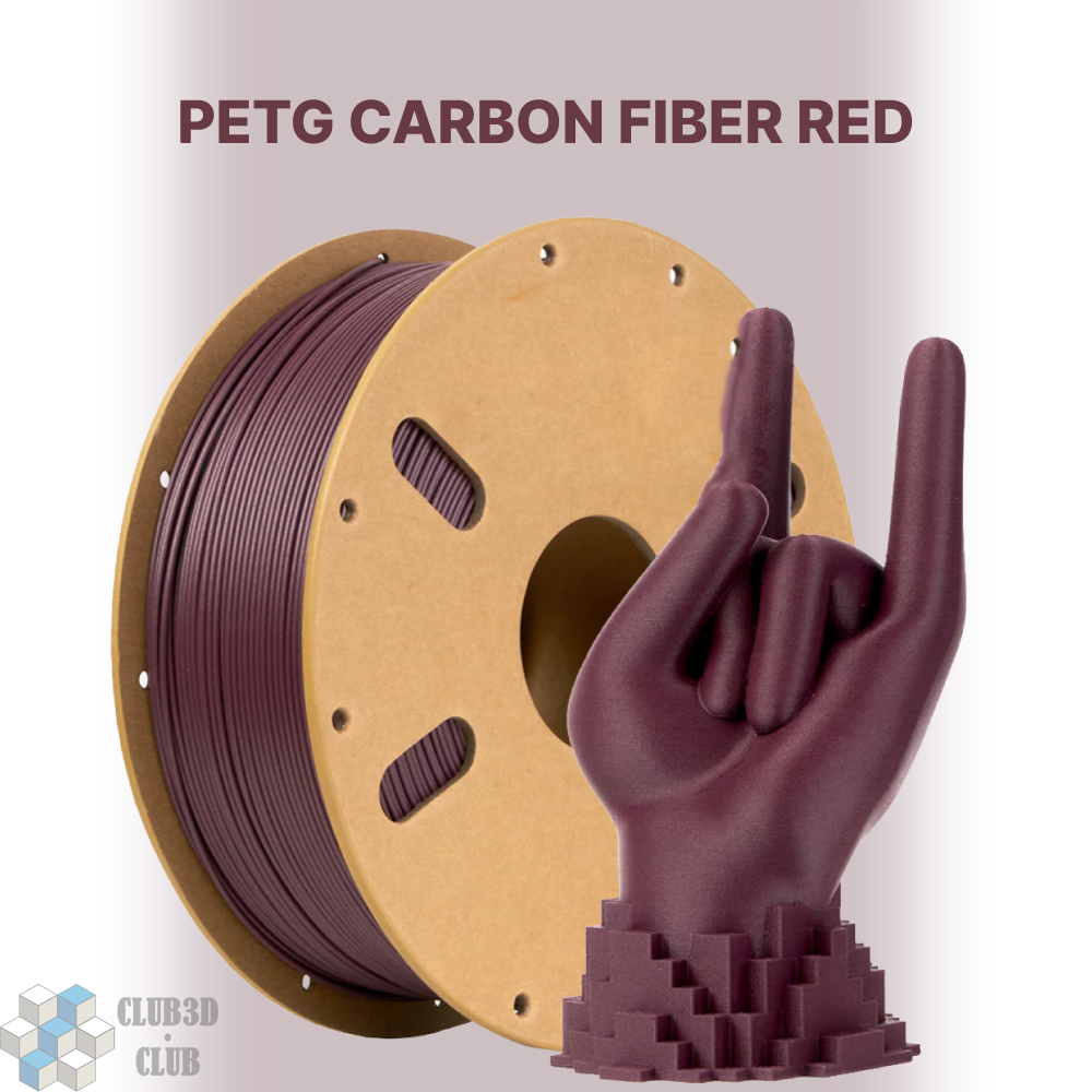Carbon Fiber PETG пластик (Filament Пруток) CLUB3D PRO - Красный (Red) 1KG (1,75мм)