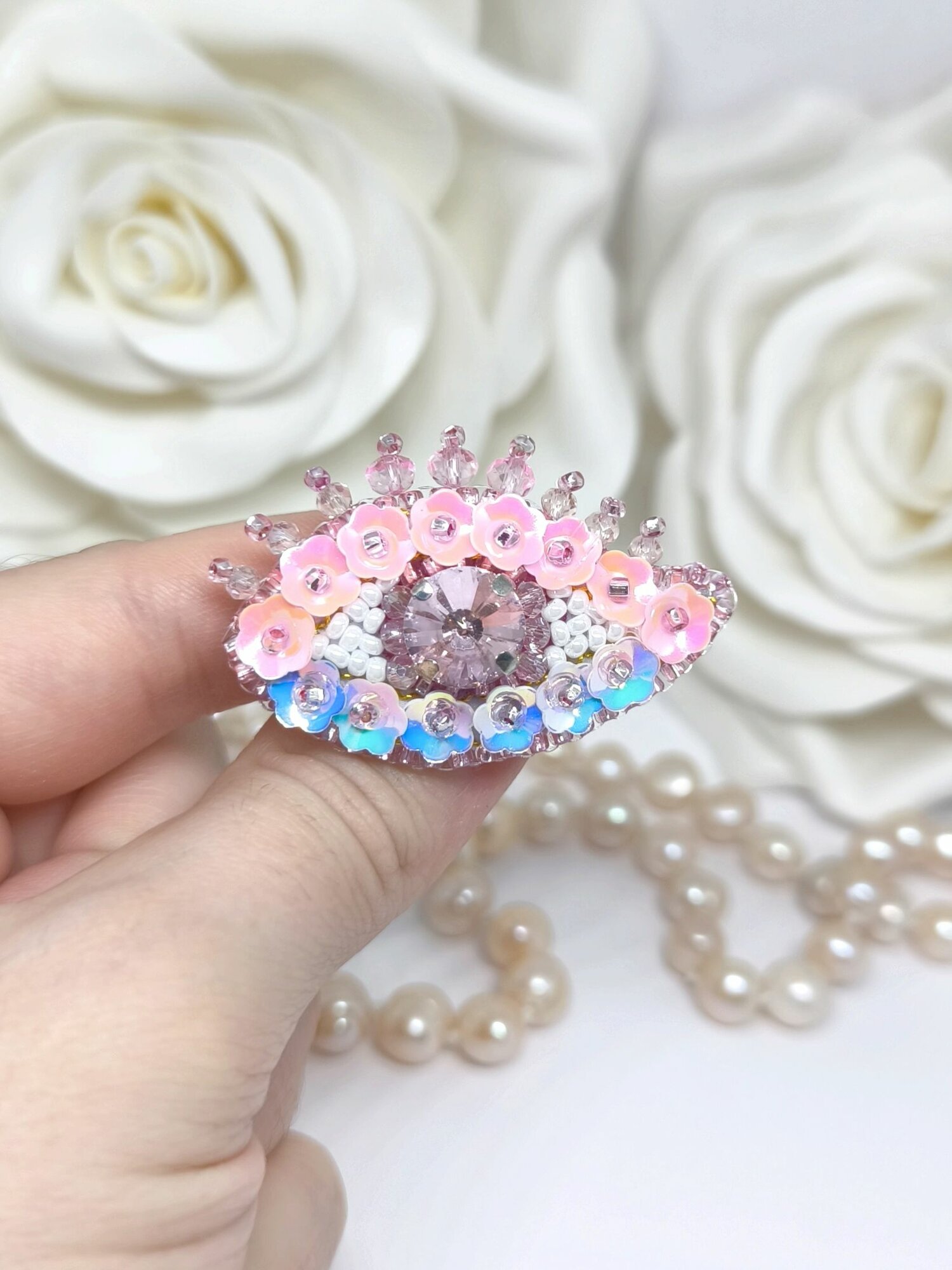 Брошь, стекло, кристалл, бисер