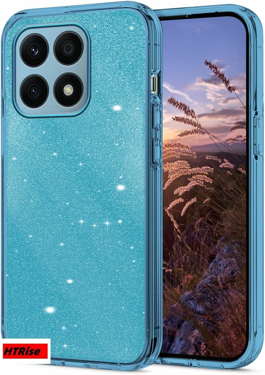 Чехол на Xiaomi Poco X6 Pro 5G( Ксяоми Поко X6 про 5G ) прозрачный противоударный силиконовый чехол, блестками, с Защитное стекло на камеру(синий, Blue)