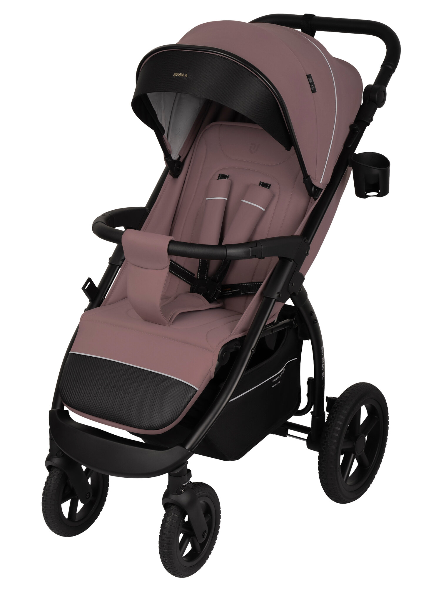 Коляска прогулочная детская Jovola Selena SL, всесезонная, большие резиновые колеса, амортизация, розовый