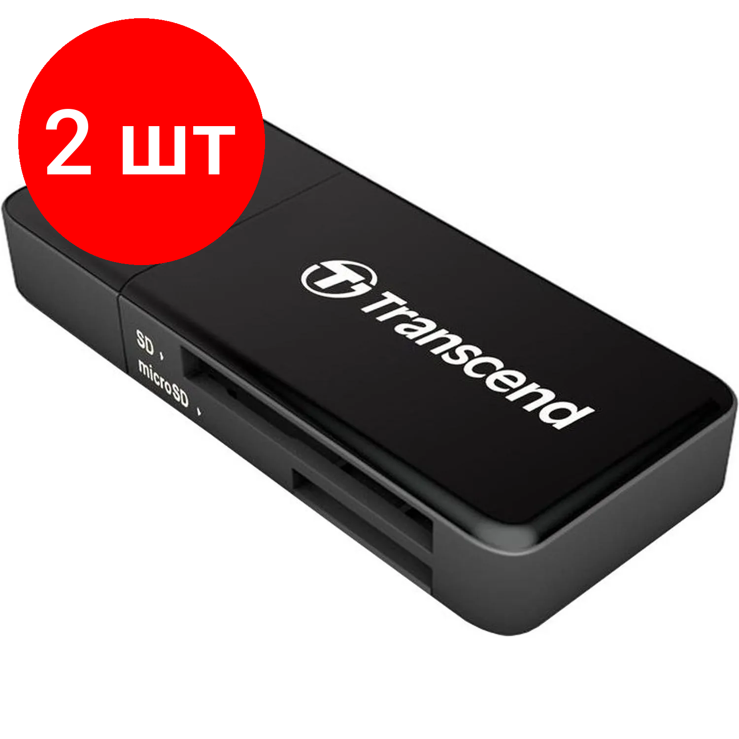 Комплект 2 штук, Картридер Transcend TS-RDF5K USB 3.1 RDF5 для карт пам. SD/microSD, чёрный