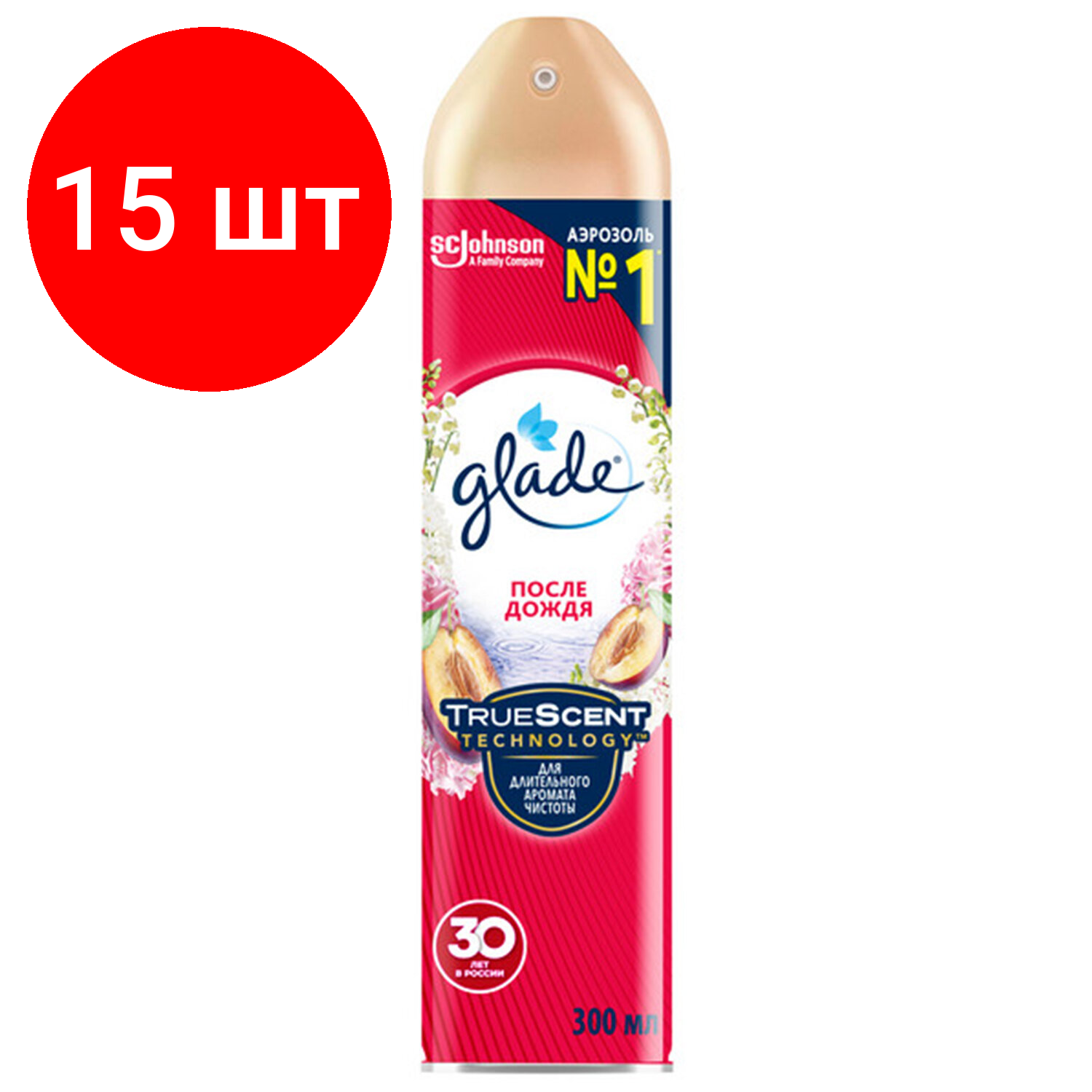 Комплект 15 шт, Освежитель воздуха аэрозольный 300 мл, GLADE (Глейд) "После дождя"