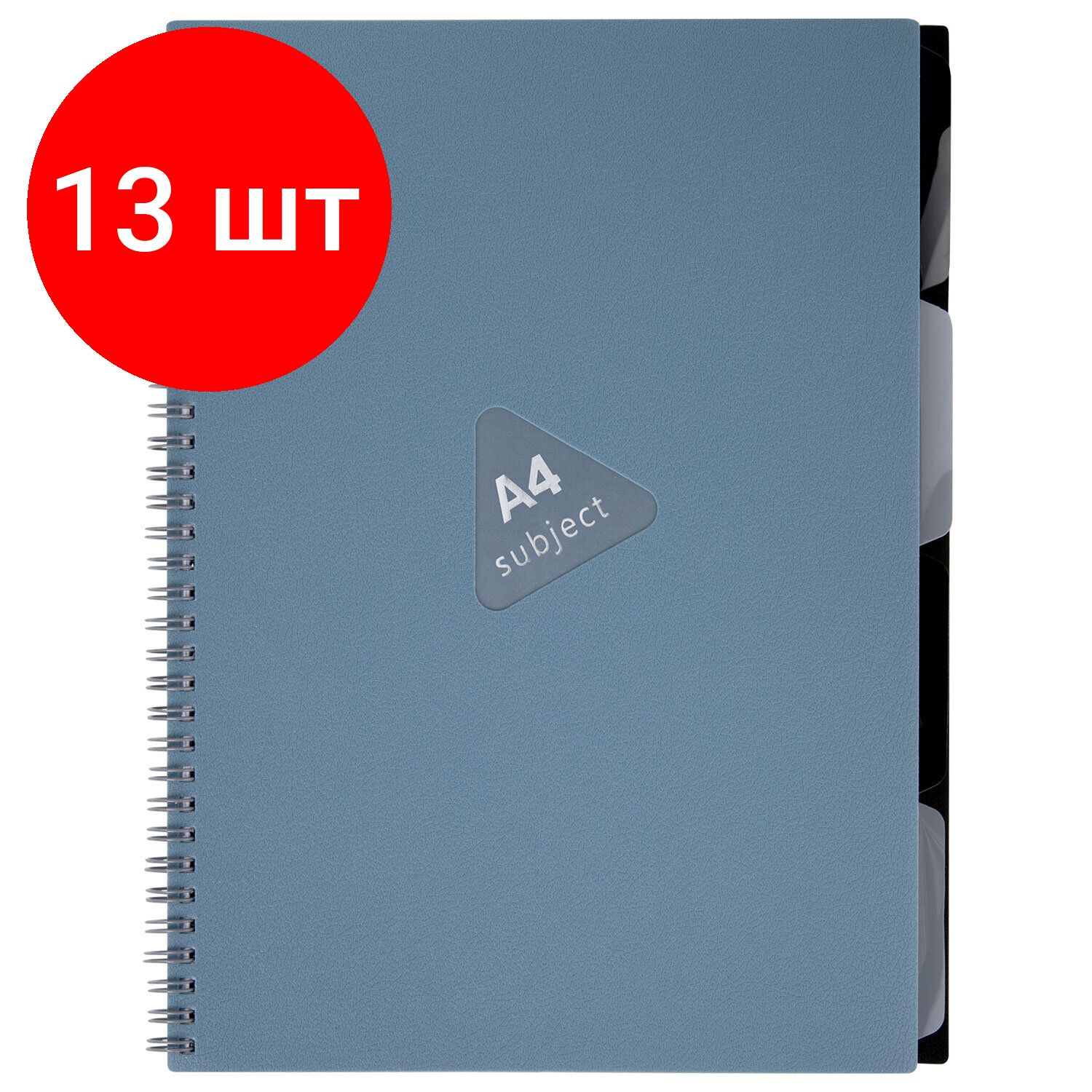 Комплект 13 шт, Тетрадь обложка пластик, А4 80л. гребень, 4 съемных разделителя, клетка, BRAUBERG, синий, 405364