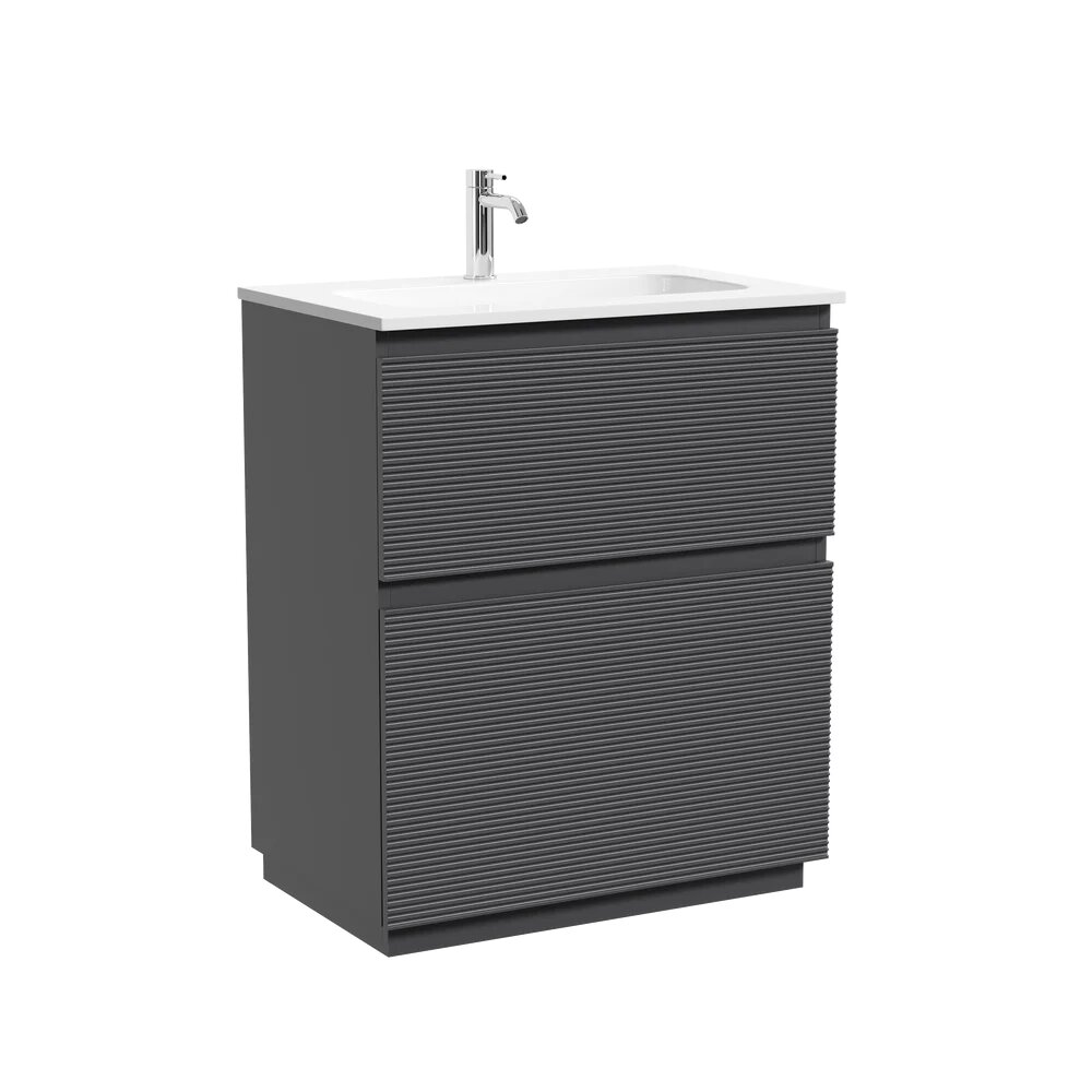 Тумба с раковиной Sancos Folk Floor 70 напольная, 71 см, с ящиками, прямоугольная, в современном стиле, из МДФ, серая, из фарфора