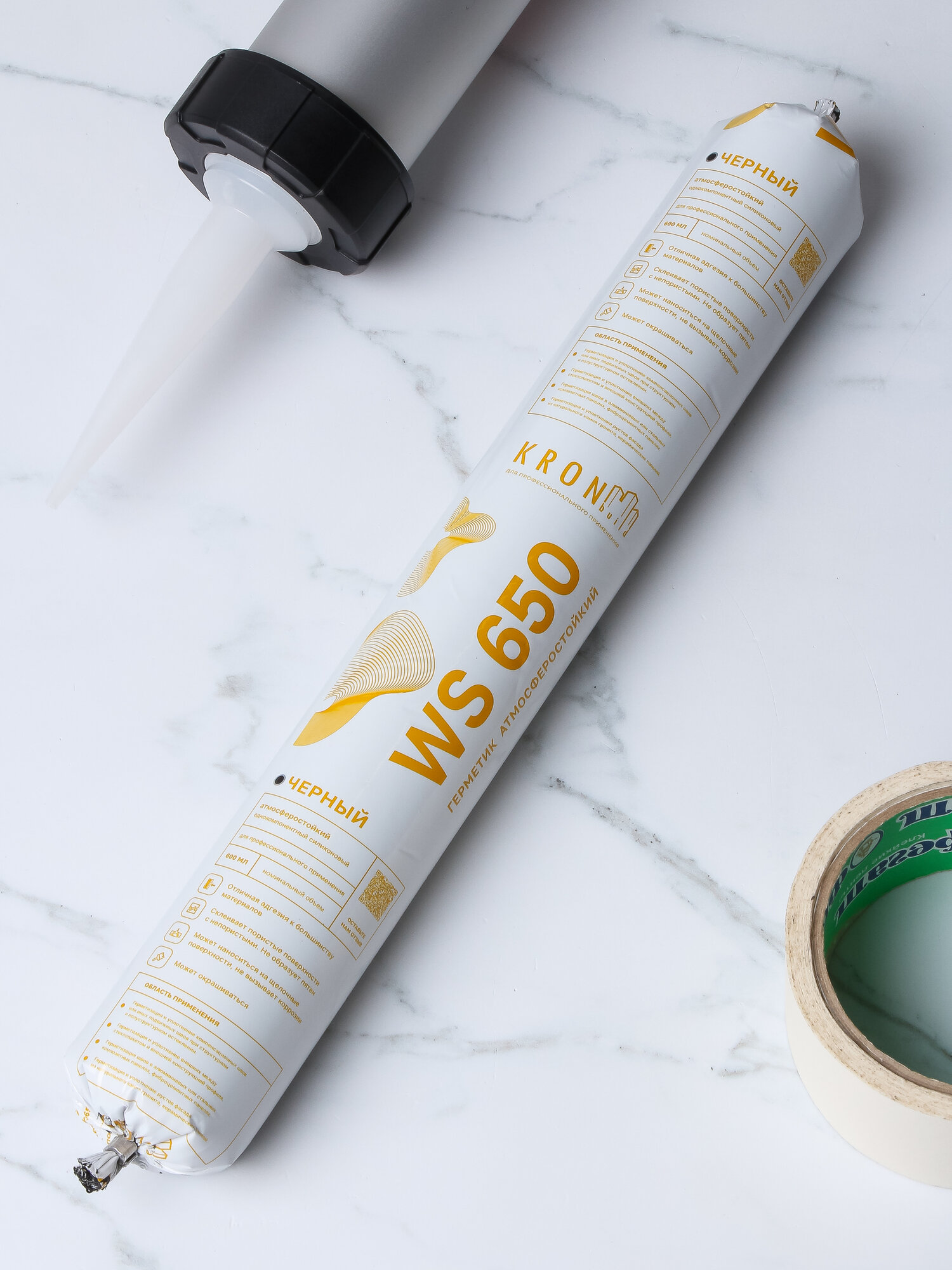 Герметик силиконовый Kronbuild WS650 черный 600 мл атмосферостойкий УФ-стойкий для наружных работ по камню и стеклу.