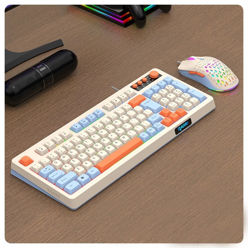 Комплект проводной клавиатуры и мыши Leikui с цветными блоками для игр, механический, для настольного компьютера,