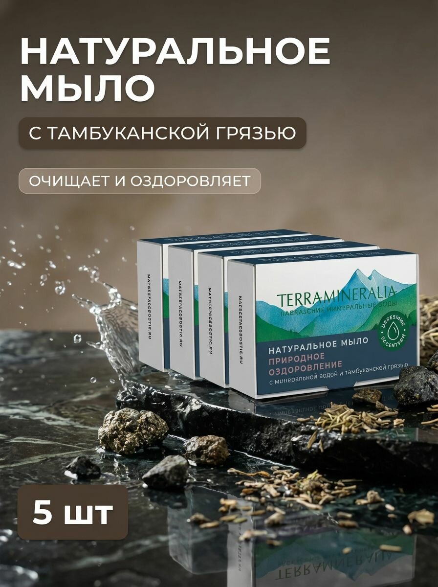 (5шт) Мыло Природное оздоровление с тамбуканской грязью и минеральной водой, 100 г
