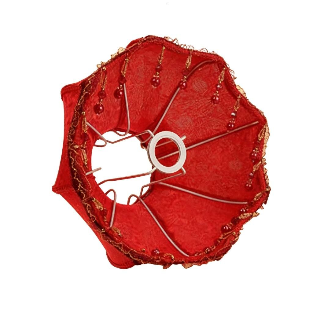 Абажур для стола с кисточками, Красное кружево 30 см