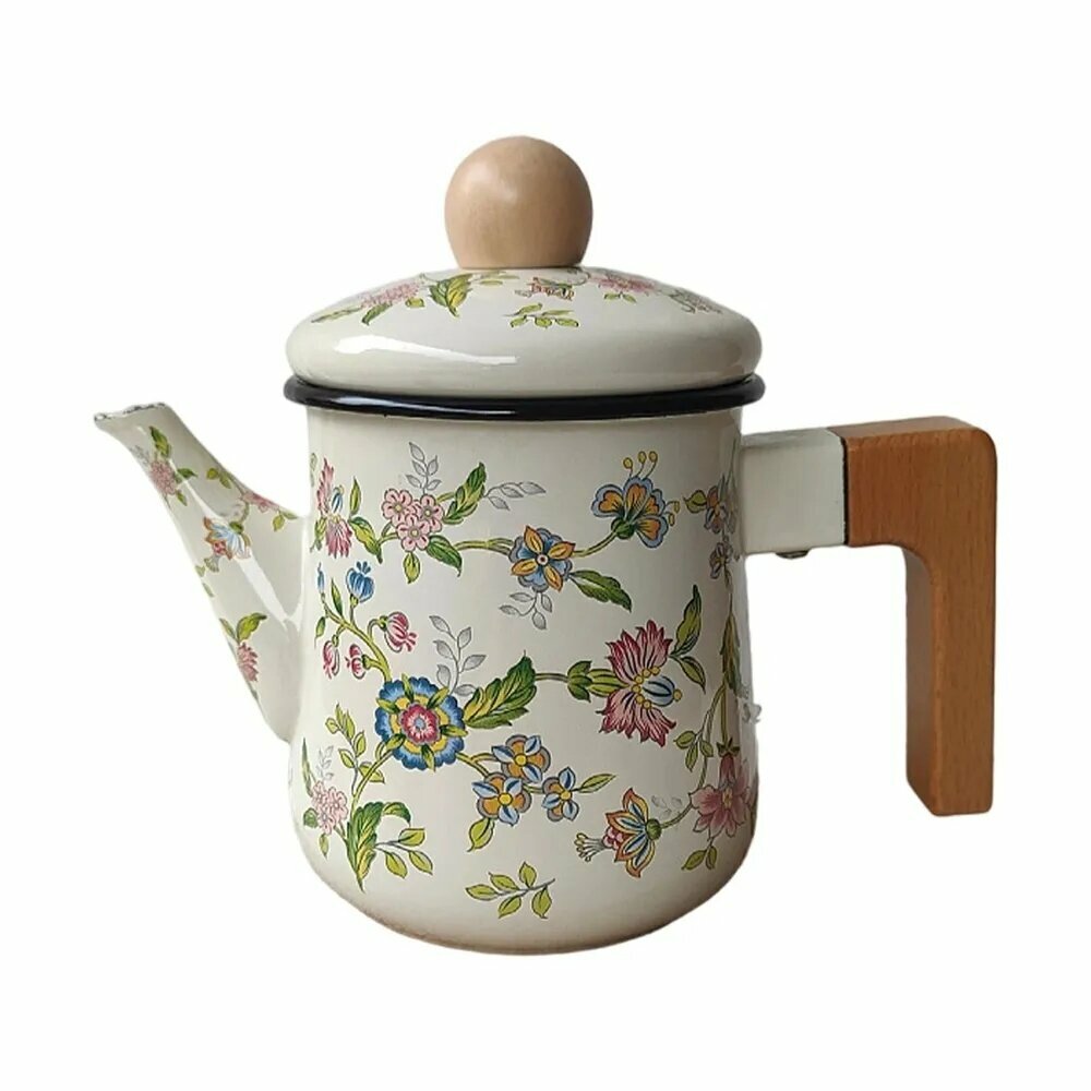 Кофеварка комбинированная Эмалированный кофейник с деревянной ручкой, разноцветный