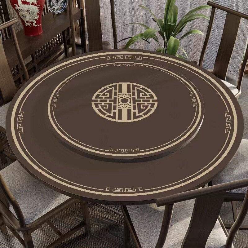 Новый чайный столик в китайском стиле, большой круглый стол, скатерть, круглый двухъярусный обеденный стол с вращающейся подставкой, коврик для стола, водонепроницаемый и маслостойкий, моющийся кожаный коврик.