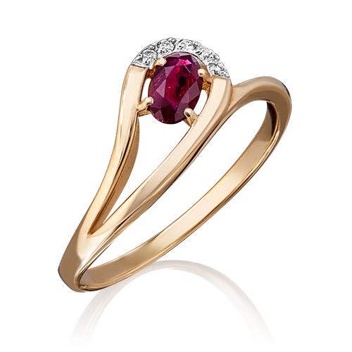 Кольцо, красное золото, 585 проба, бриллиант, рубин