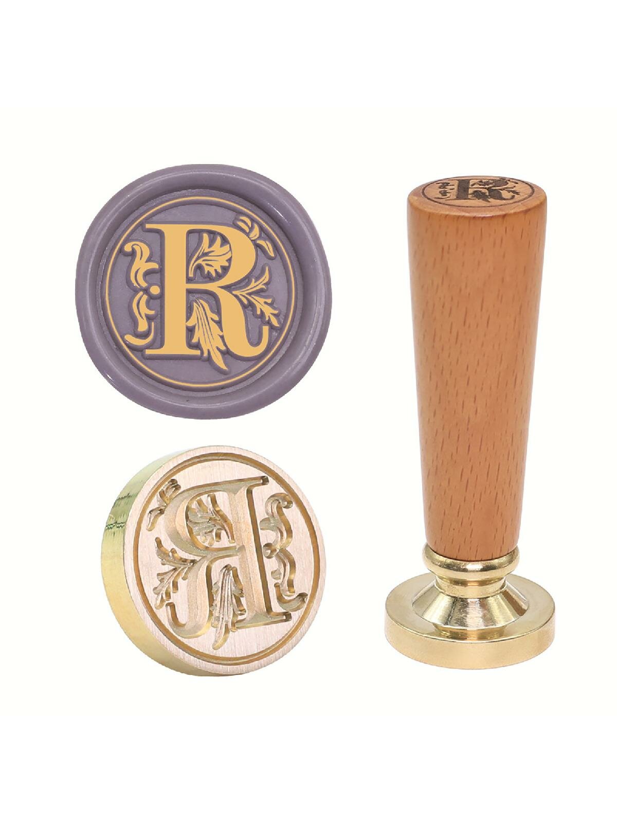 Винтажный восковой печатающий штамп Латунный инструмент для тиснения со сменным основанием из бука