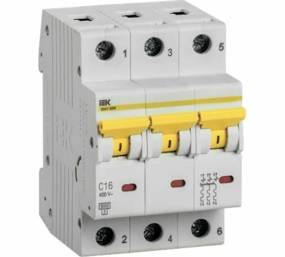Автоматический выключатель IEK ВА47-60M 3Р 16А 6кА С MVA31-3-016-C