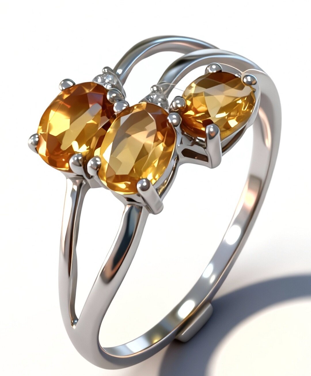 Кольцо, серебро, 925 проба, родирование, цитрин