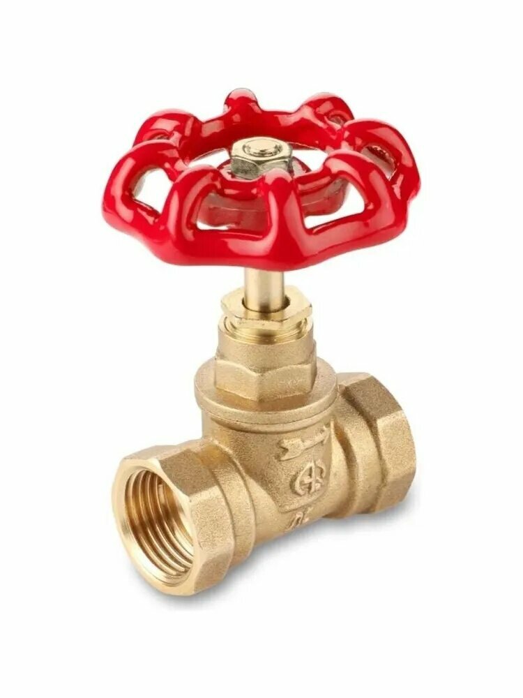 Вентиль AquaLink латунный для воды 3/4" г-г красный маховик артикул 04911