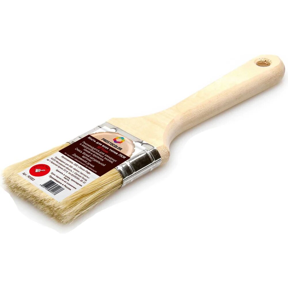 Кисть PROSTOCOLOR (универсал) утолщенная, белая, натуральная щетина, деревянная рукоятка, 100x14 мм 901005