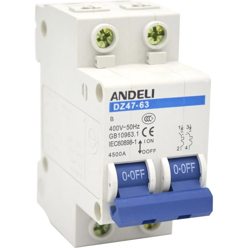 Автоматический выключатель ANDELI DZ47-63/2P 25A 4.5kA тип B ADL01-024
