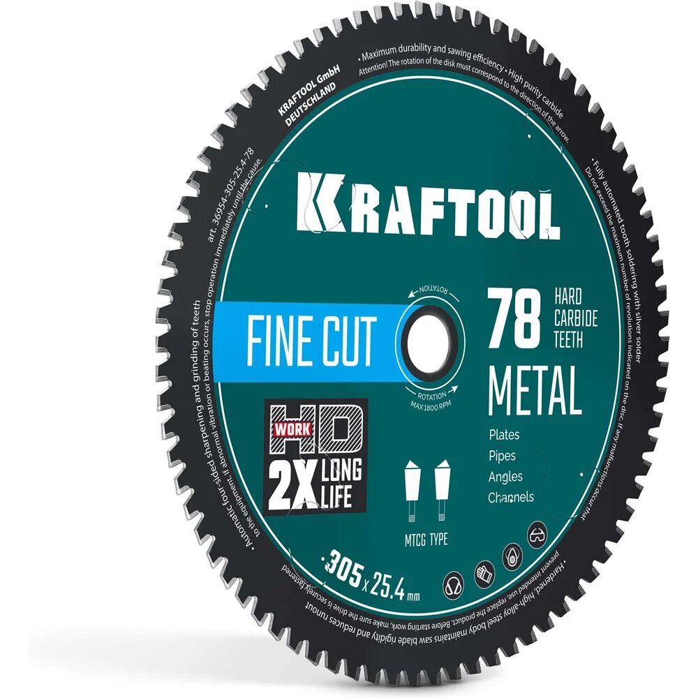 Диск пильный по металлу и стали KRAFTOOL Metal Cut 305 х 25.4 мм, 78Т 36954-305-25.4-78