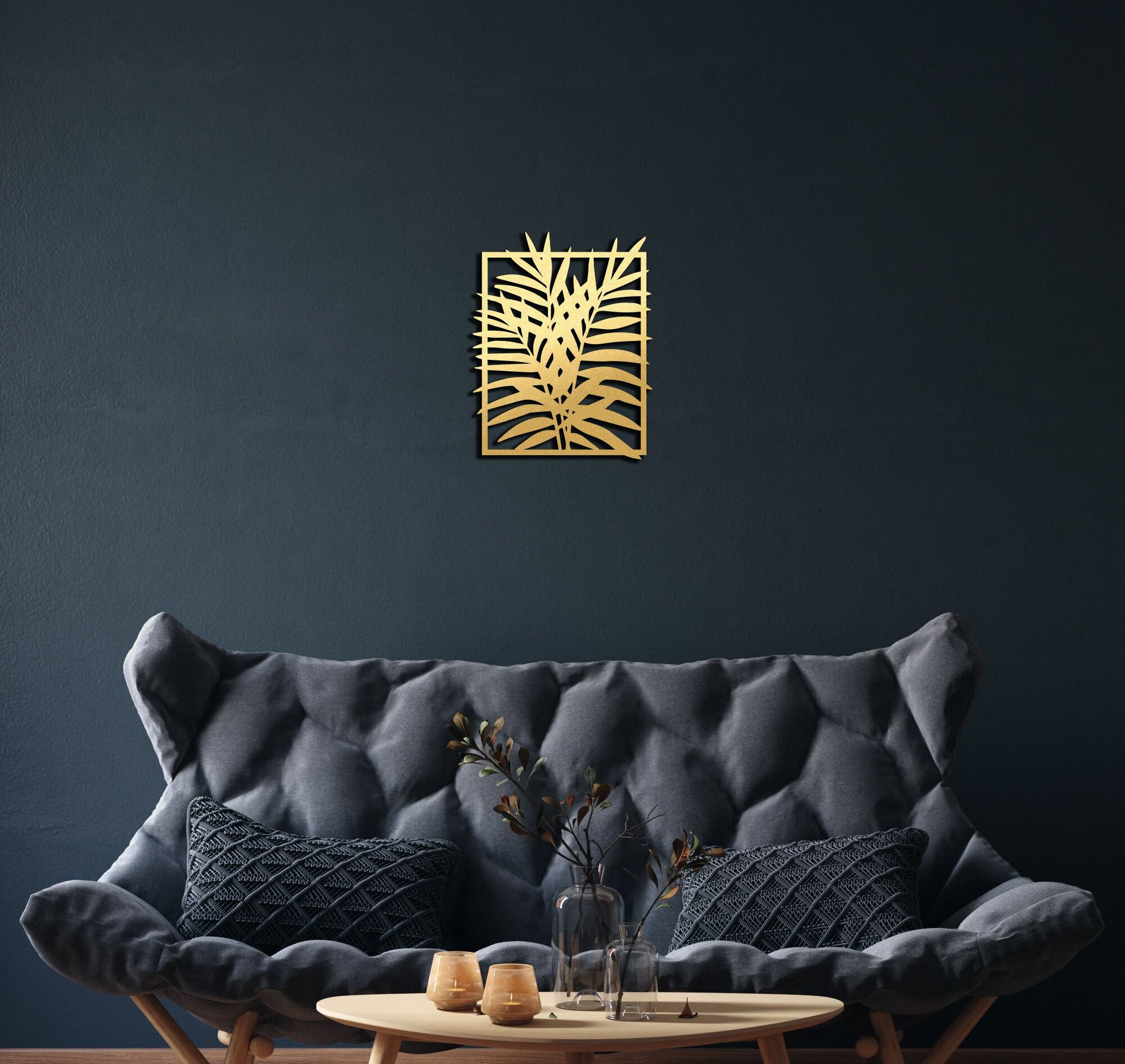 Декор на стену "Папоротник", декорация настенная, панно из дерева (Пальмовый лист, ветки растения)