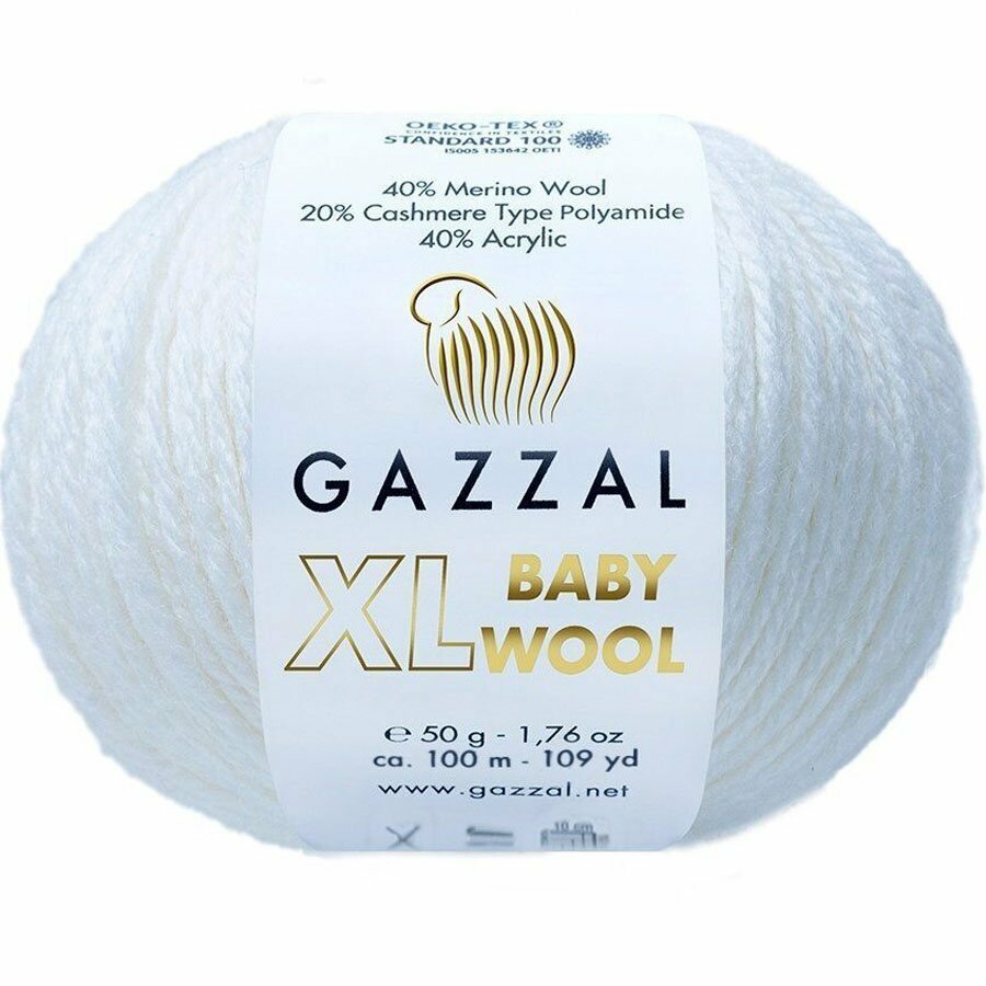 Пряжа Gazzal BABY WOOL XL 801 белый (5 мотков)