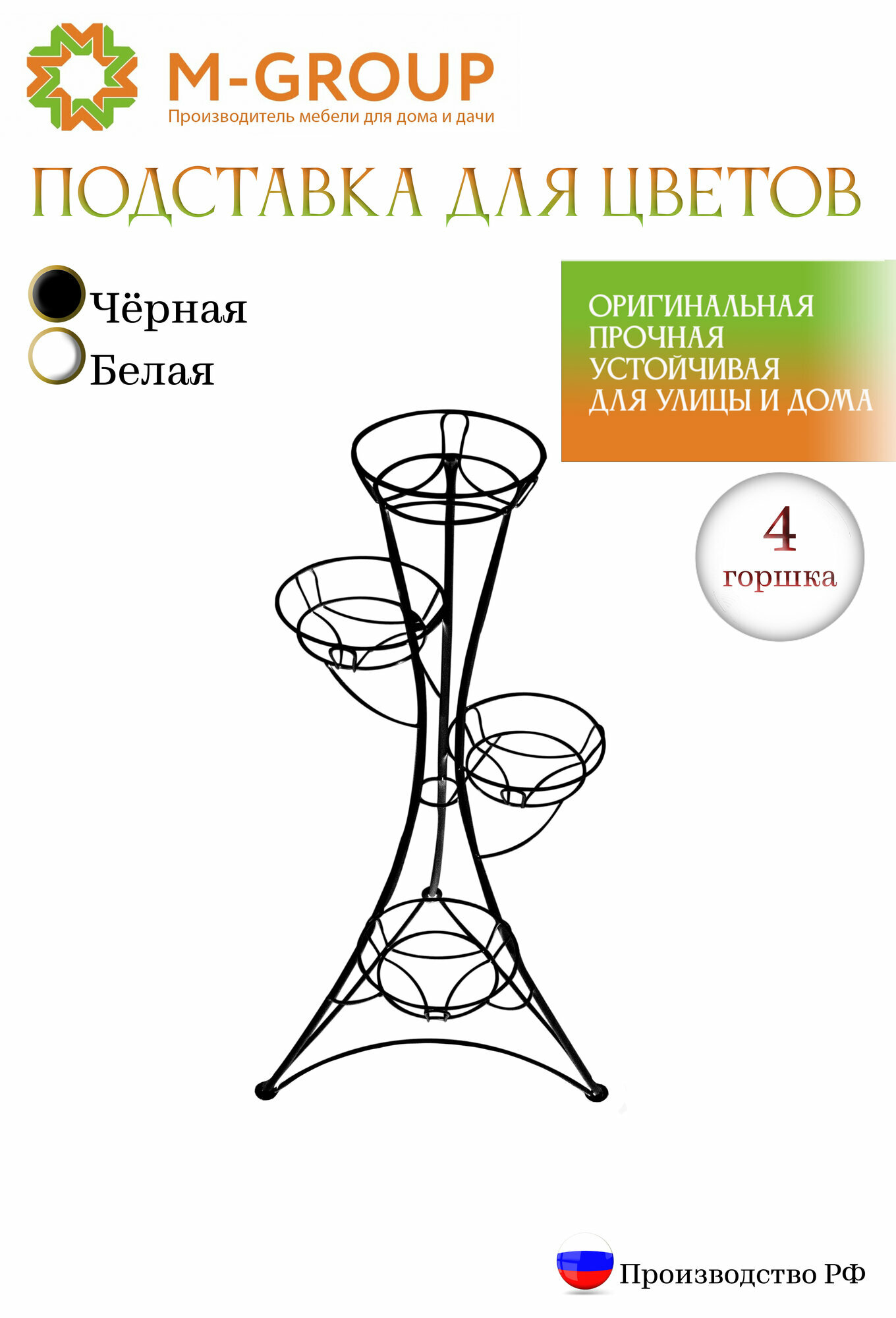 Цветочница КЛАССИКА-4 (на 4 горшка) черная