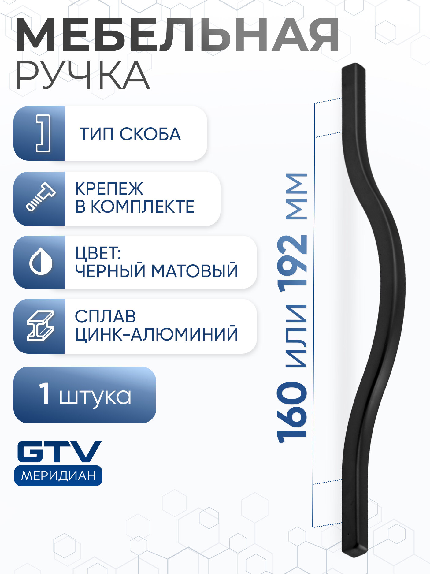 Ручка мебельная скоба алюминиевая 160 мм VITO черный матовый 1 шт