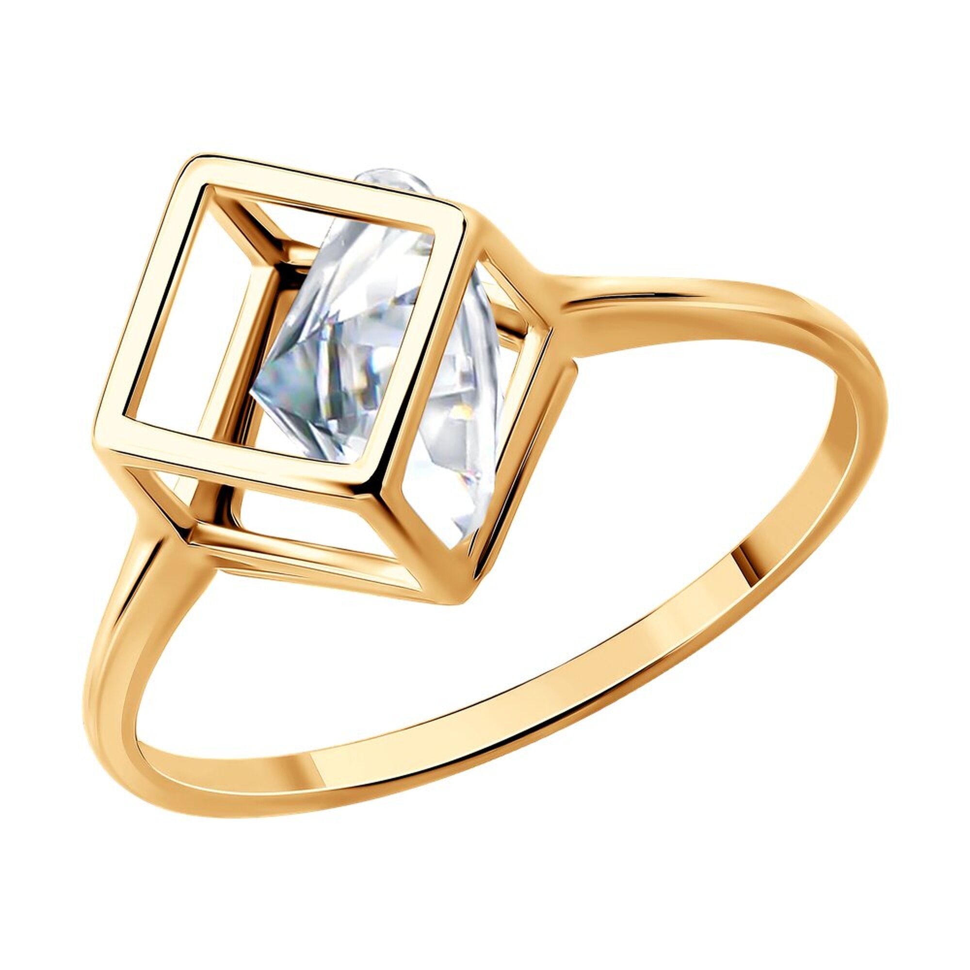 Кольцо, серебро, 925 проба, золочение, фианит