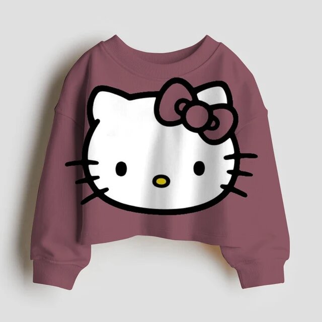 Детская толстовка с принтом Hello Kitty, одежда для детей на весну и осень, простая свободная толстовка с длинными рукавами Hello Kitty.
